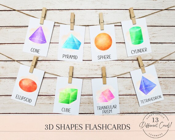 Watercolor 3D Shapes Flashcards Preschool Printables - Etsy Canada