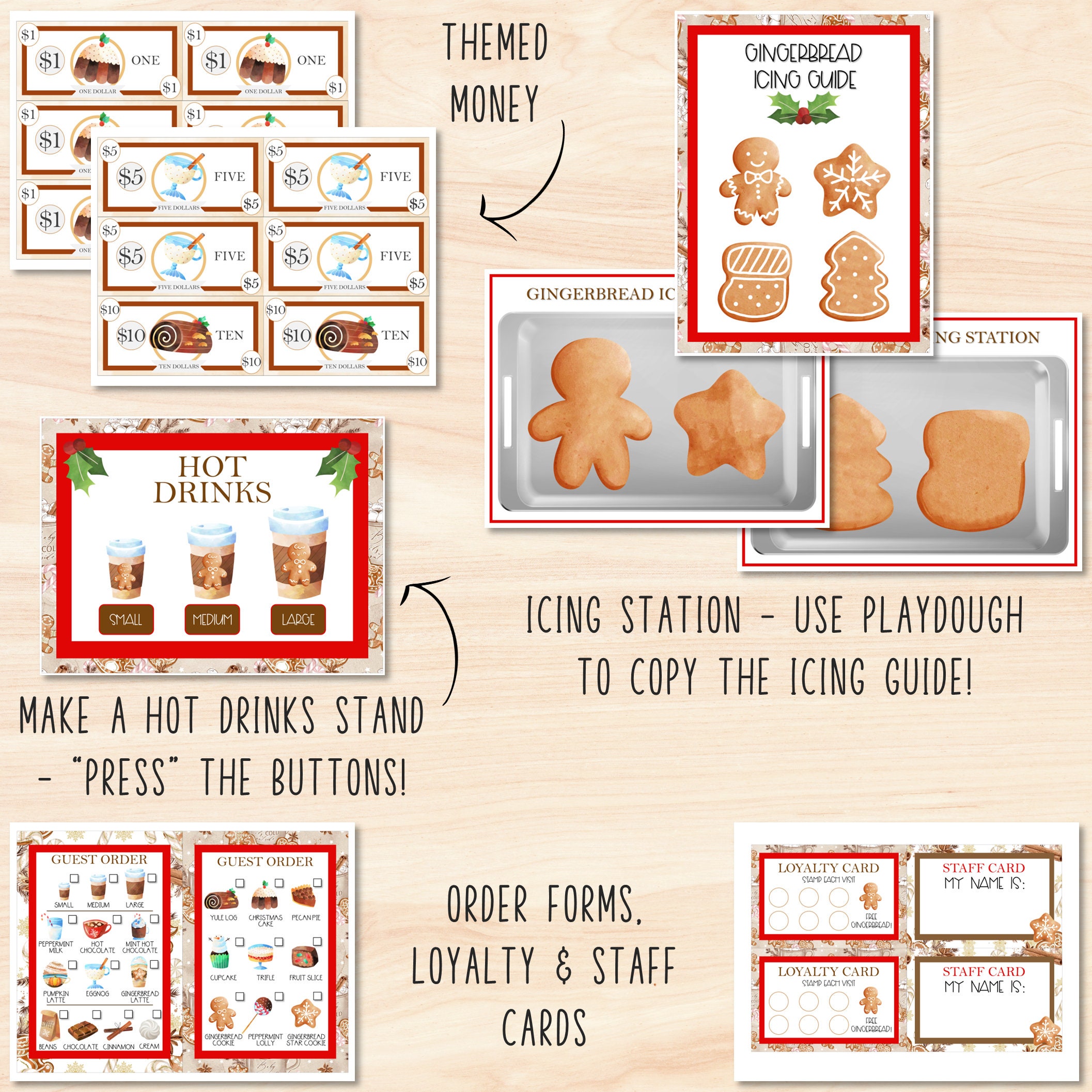 Christmas Gingerbread Bakery Dramatic Play, Printable Pretend Playset ...