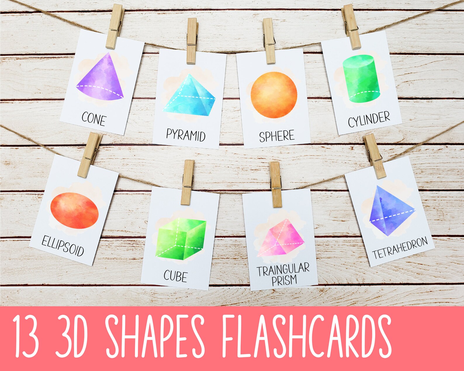 Watercolor 3D Shapes Flashcards Preschool Printables - Etsy