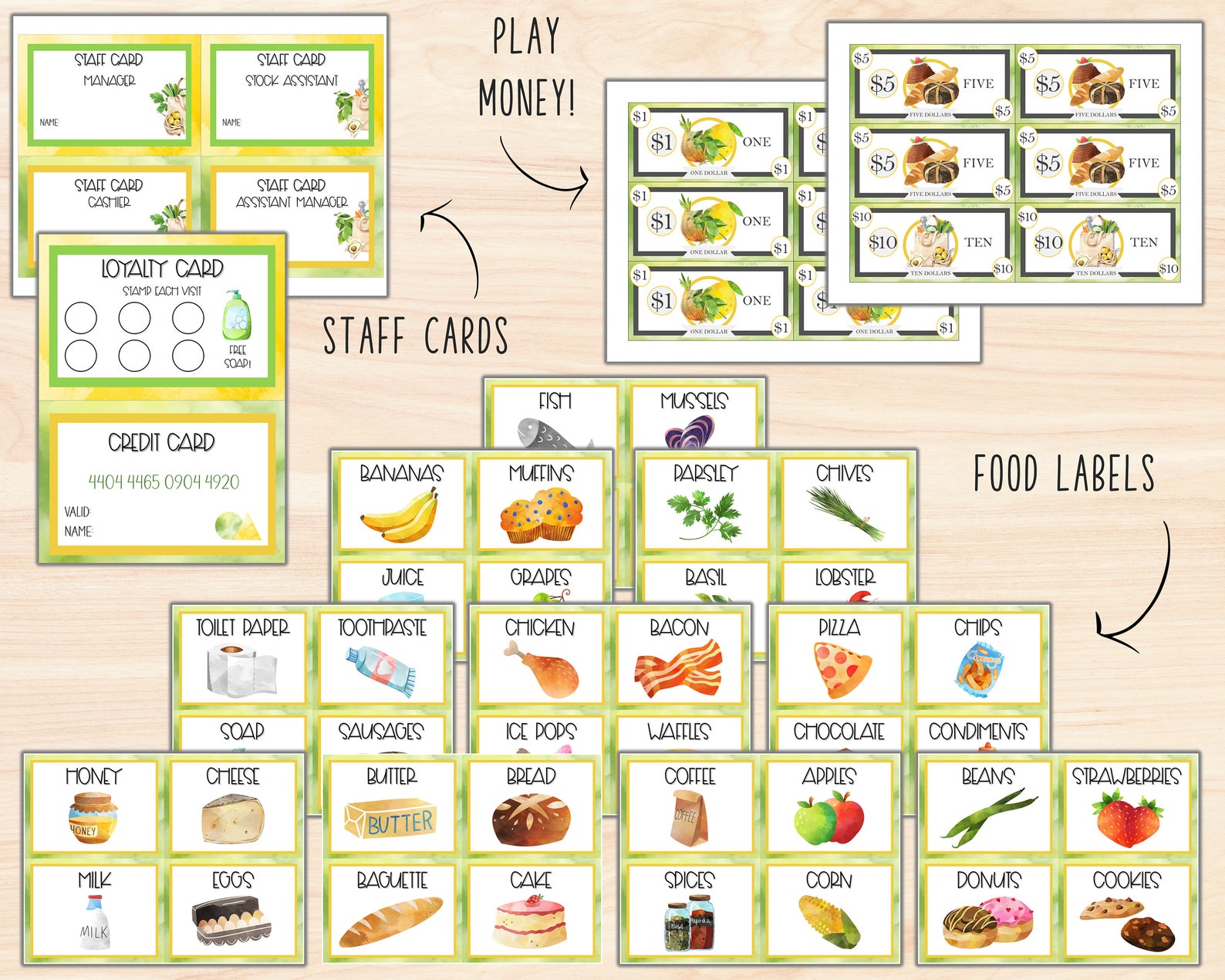 Grocery Shop Dramatic Play, Pretend Play Printable, Groceries Pretend ...