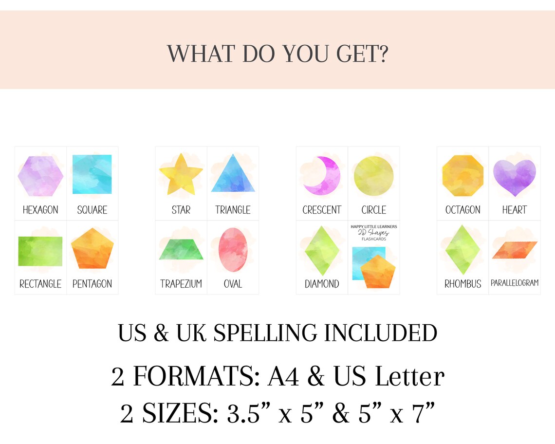 Watercolor 2D Shapes Flashcards Preschool Printables - Etsy Canada