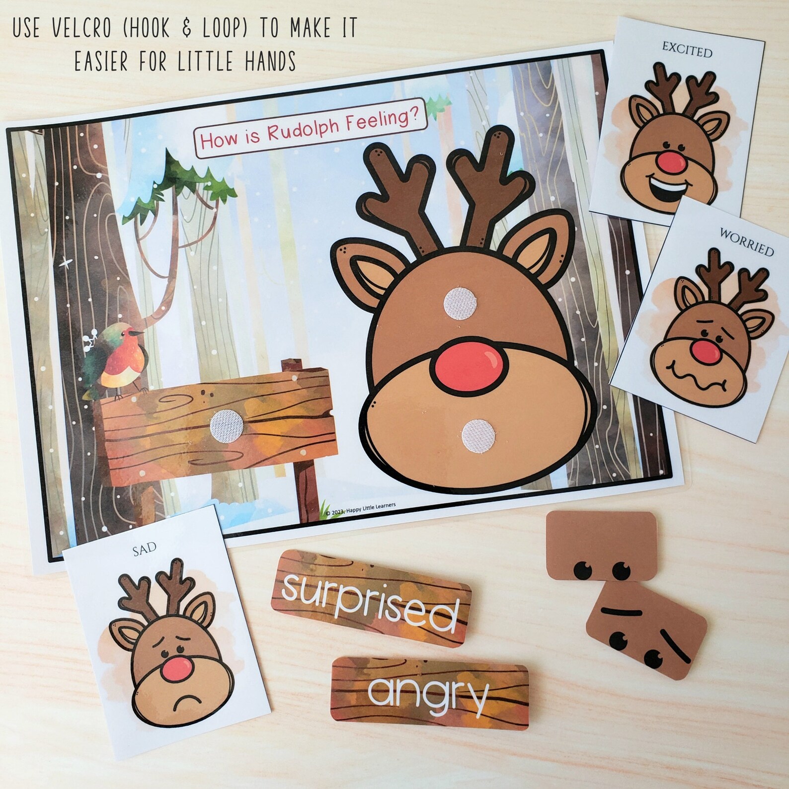 Christmas Rudolph Emotions Toddler Matching Activity, Prek Kids Fun ...