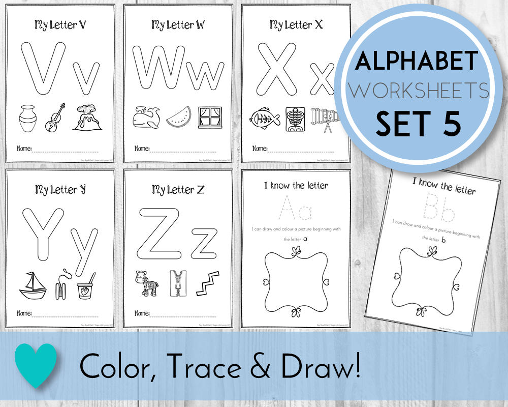 Alphabet Worksheets Colour and Draw ABC Printables | Etsy