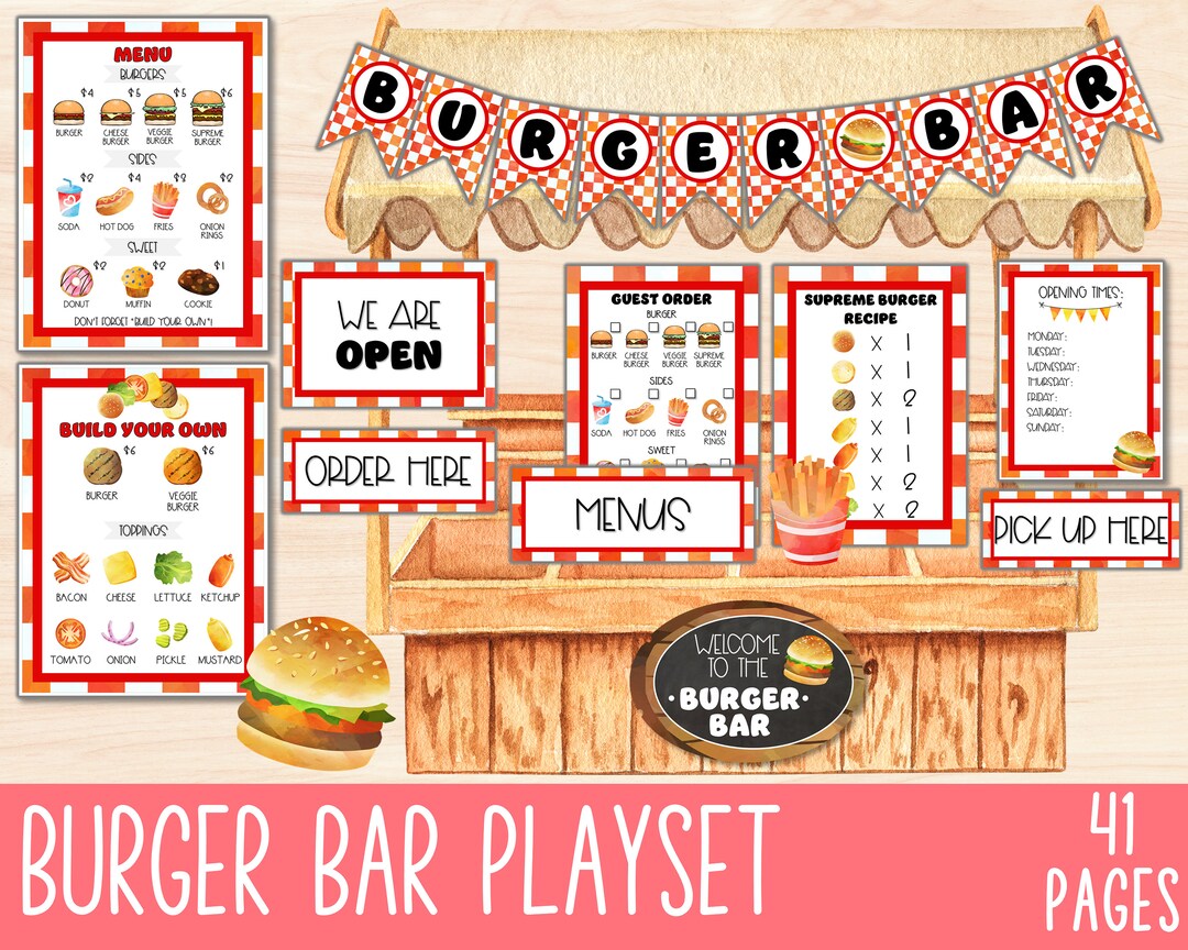 Burger Bar Pretend Play, Dramatic Play Printable, Pretend Printable ...