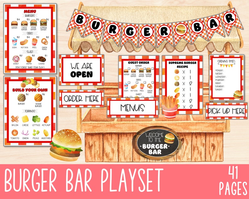 Burger Bar Pretend Play, Dramatic Play Printable, Pretend Printable ...