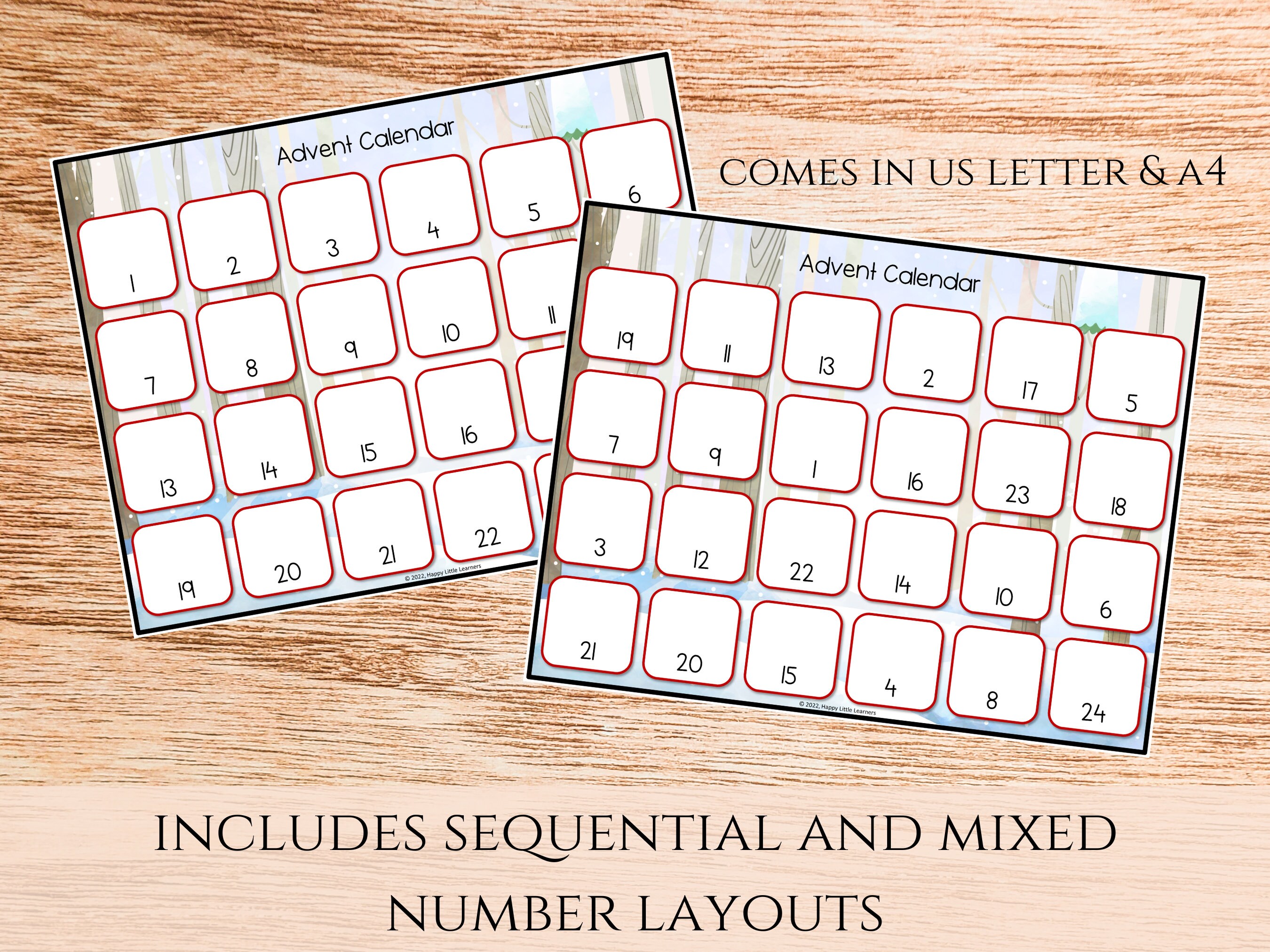 Christmas Countdown Calendar, Printable Forest Friends Xmas Advent ...