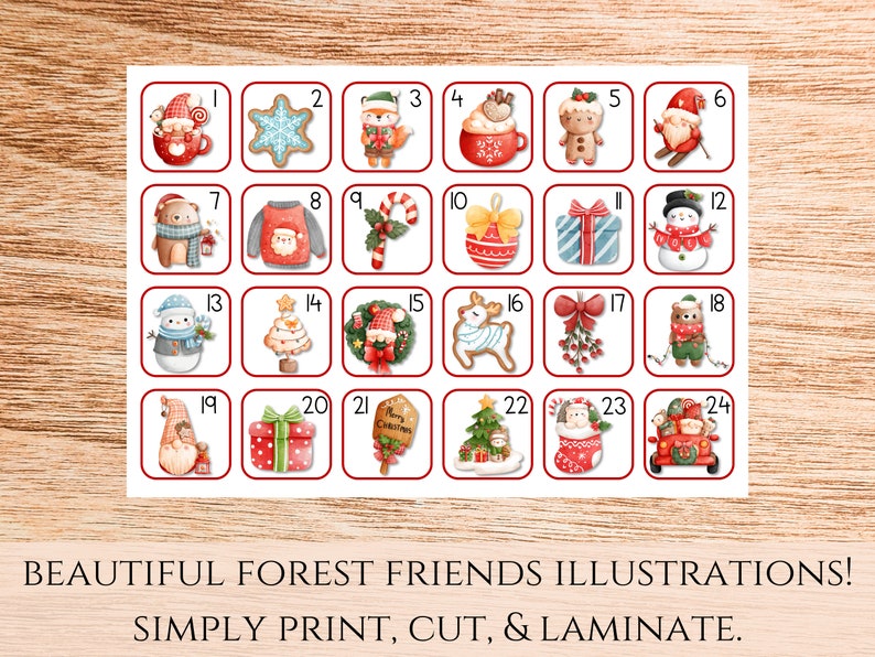 Christmas Countdown Calendar, Printable Forest Friends Xmas Advent Calendar, Christmas Busy Book ...