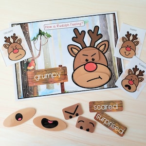 Christmas Rudolph Emotions Toddler Matching Activity, Prek Kids Fun ...