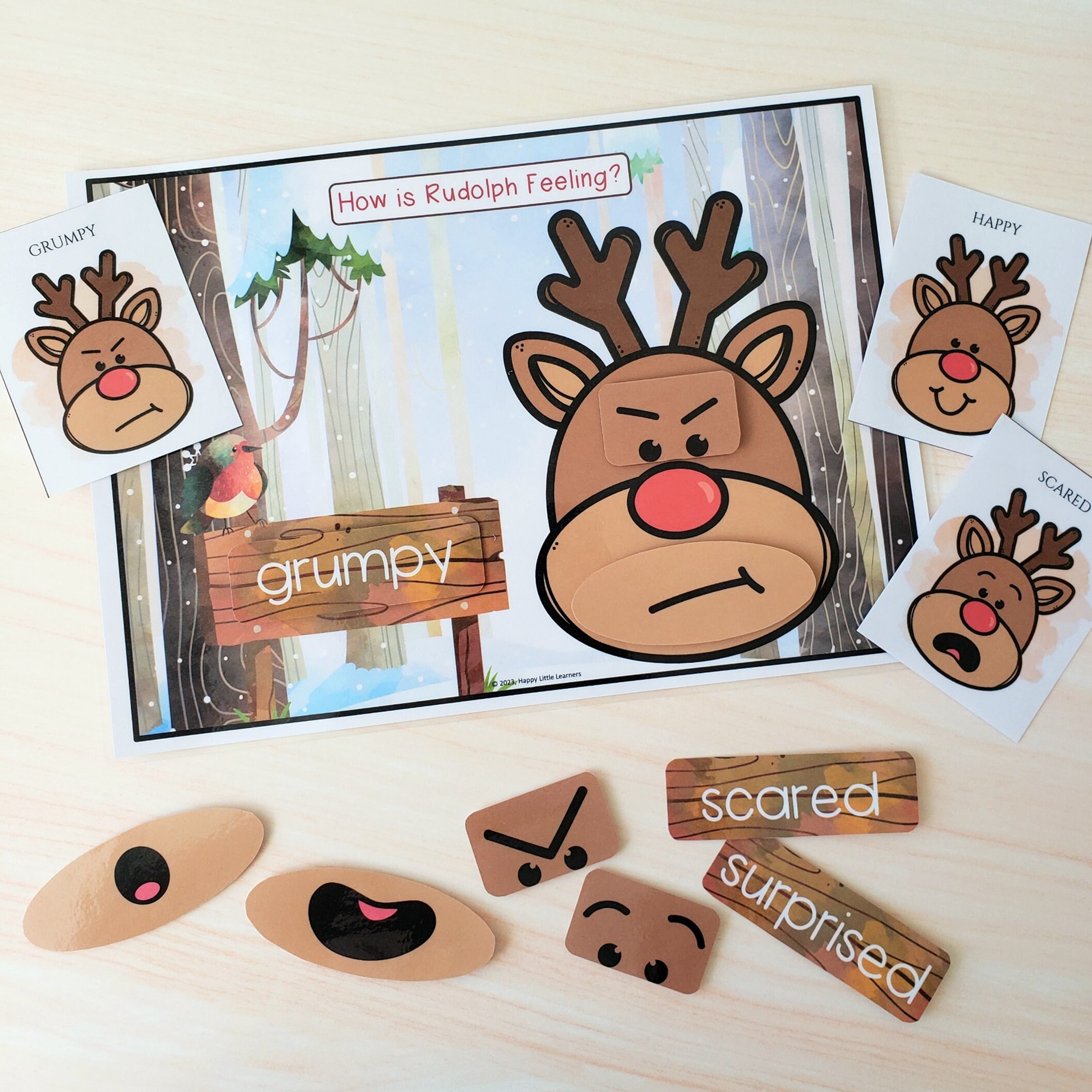 Christmas Rudolph Emotions Toddler Matching Activity, Prek Kids Fun ...