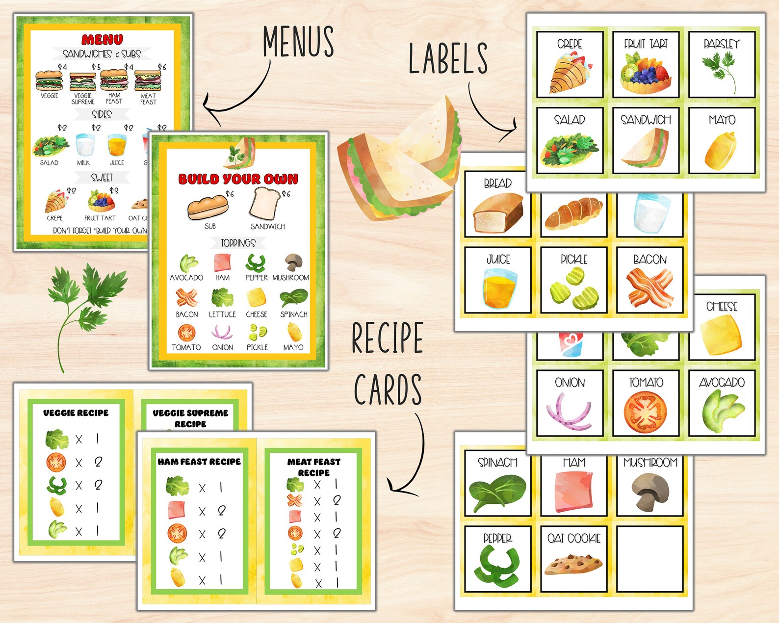 Sandwich Shop Dramatic Play, Sub Shop Pretend Play Set Printable, Cafe ...