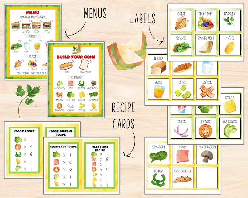 Sandwich Shop Dramatic Play, Sub Shop Pretend Play Set Printable, Cafe ...