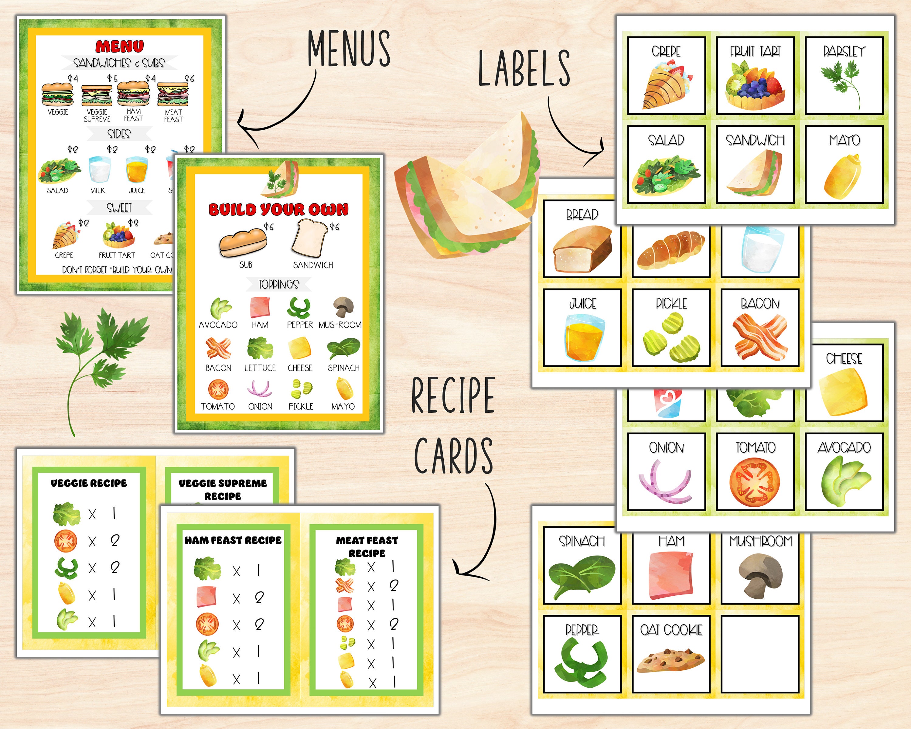 Sandwich Shop Dramatic Play, Sub Shop Pretend Play Set Printable, Cafe ...