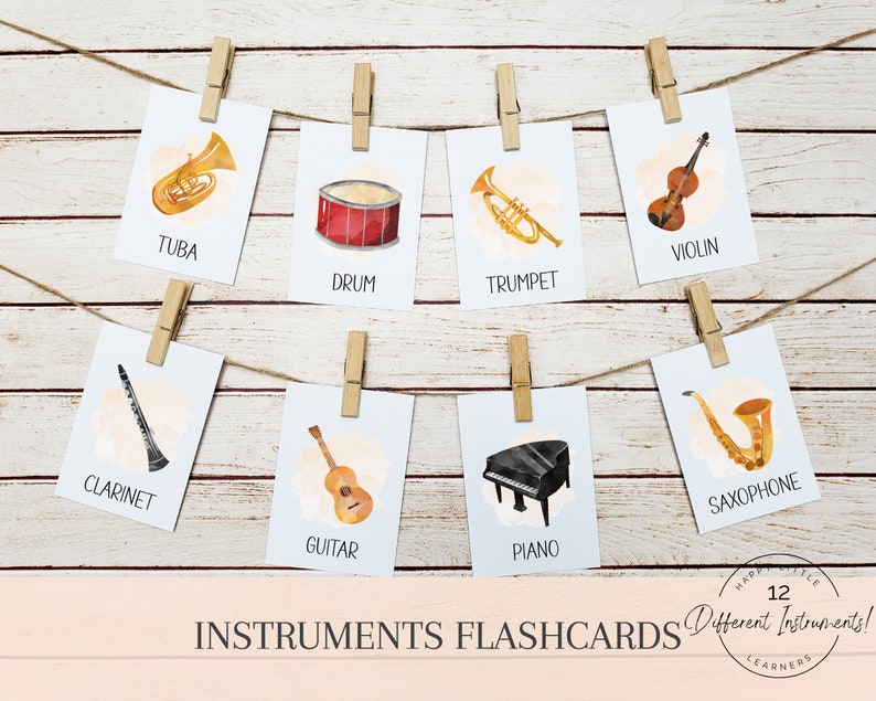Musical Instruments Printable Flashcards Preschool - Etsy