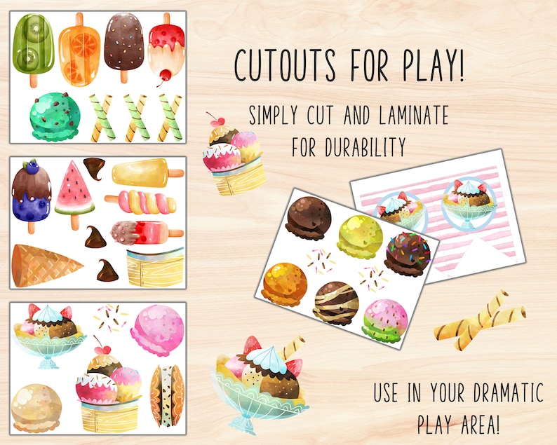 Dramatic Play Printable Ice Cream Parlor, Pretend Play Set, Imaginative ...