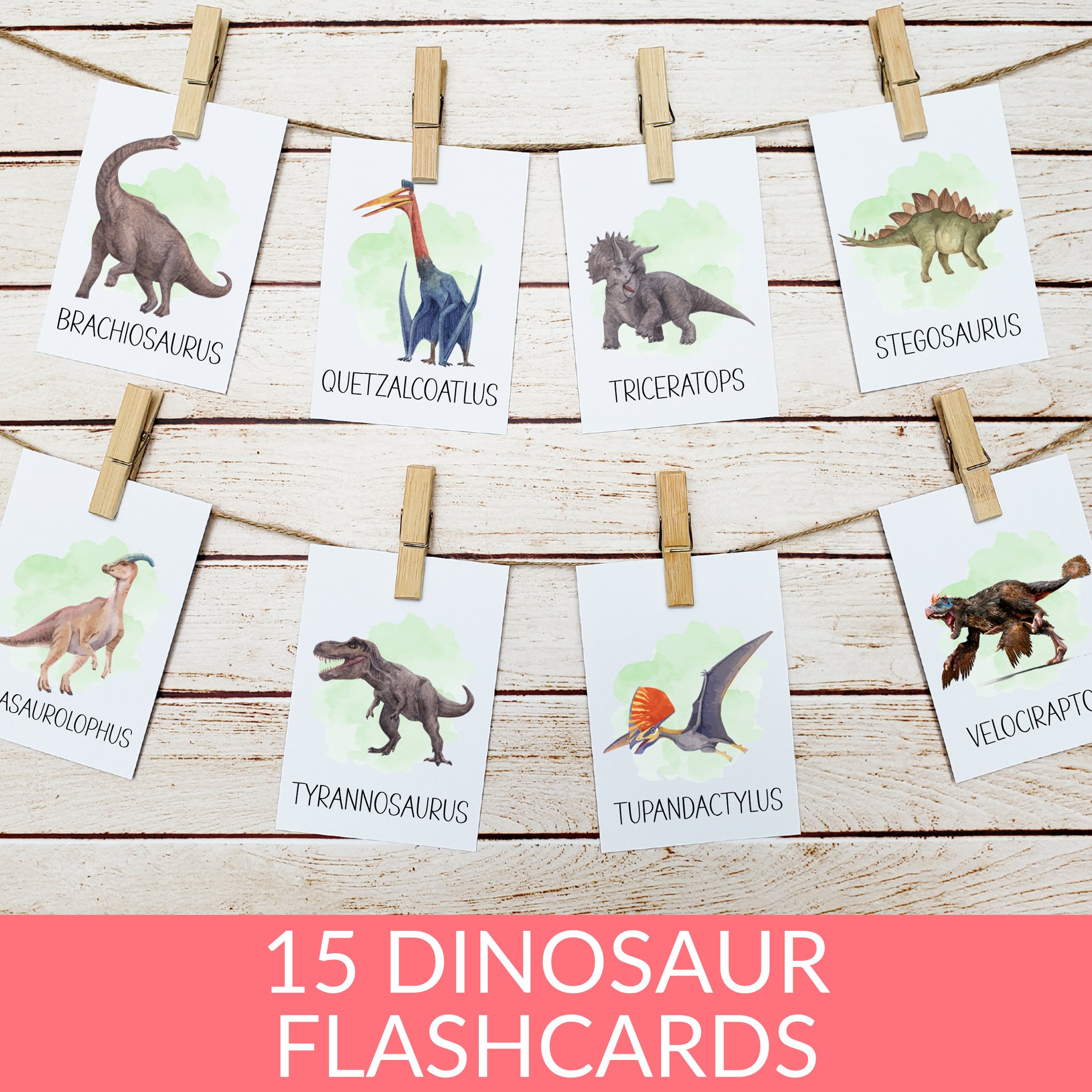 Dinosaur Flashcards Preschool Printables, Watercolor Montessori Cards ...