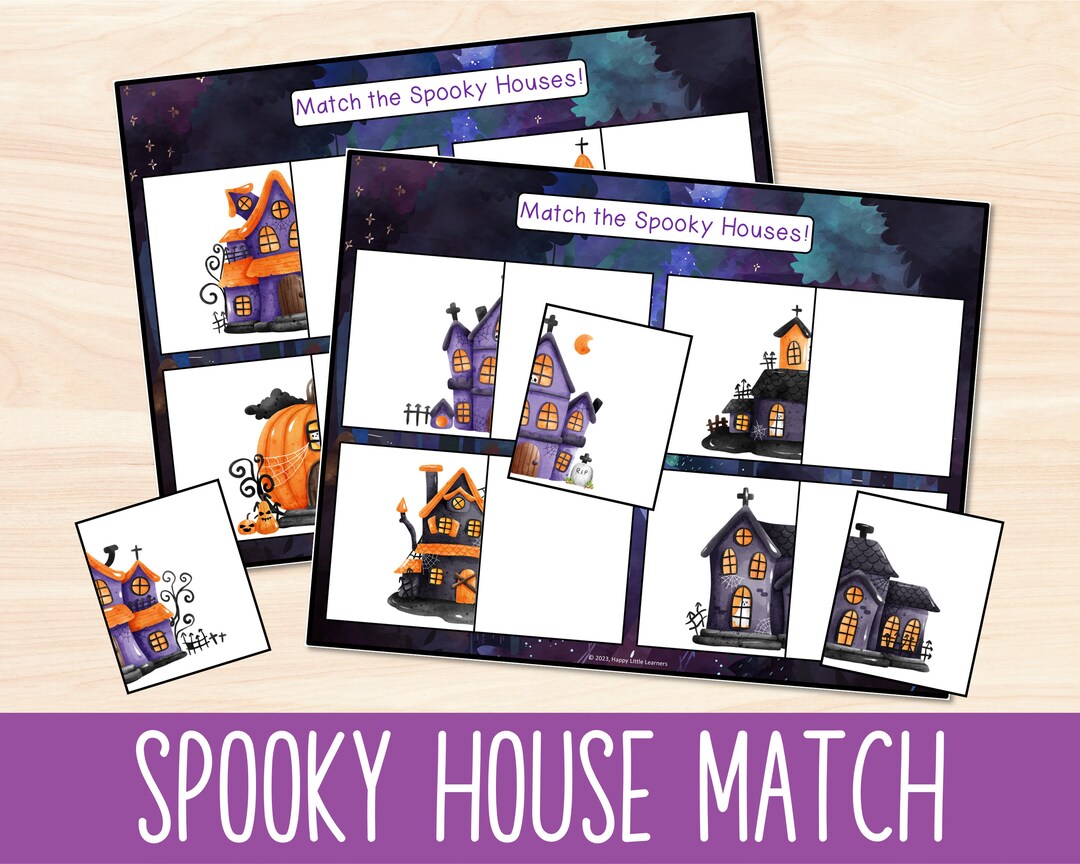 Halloween Spooky House Toddler Matching Game, Preschool Kids Halloween ...