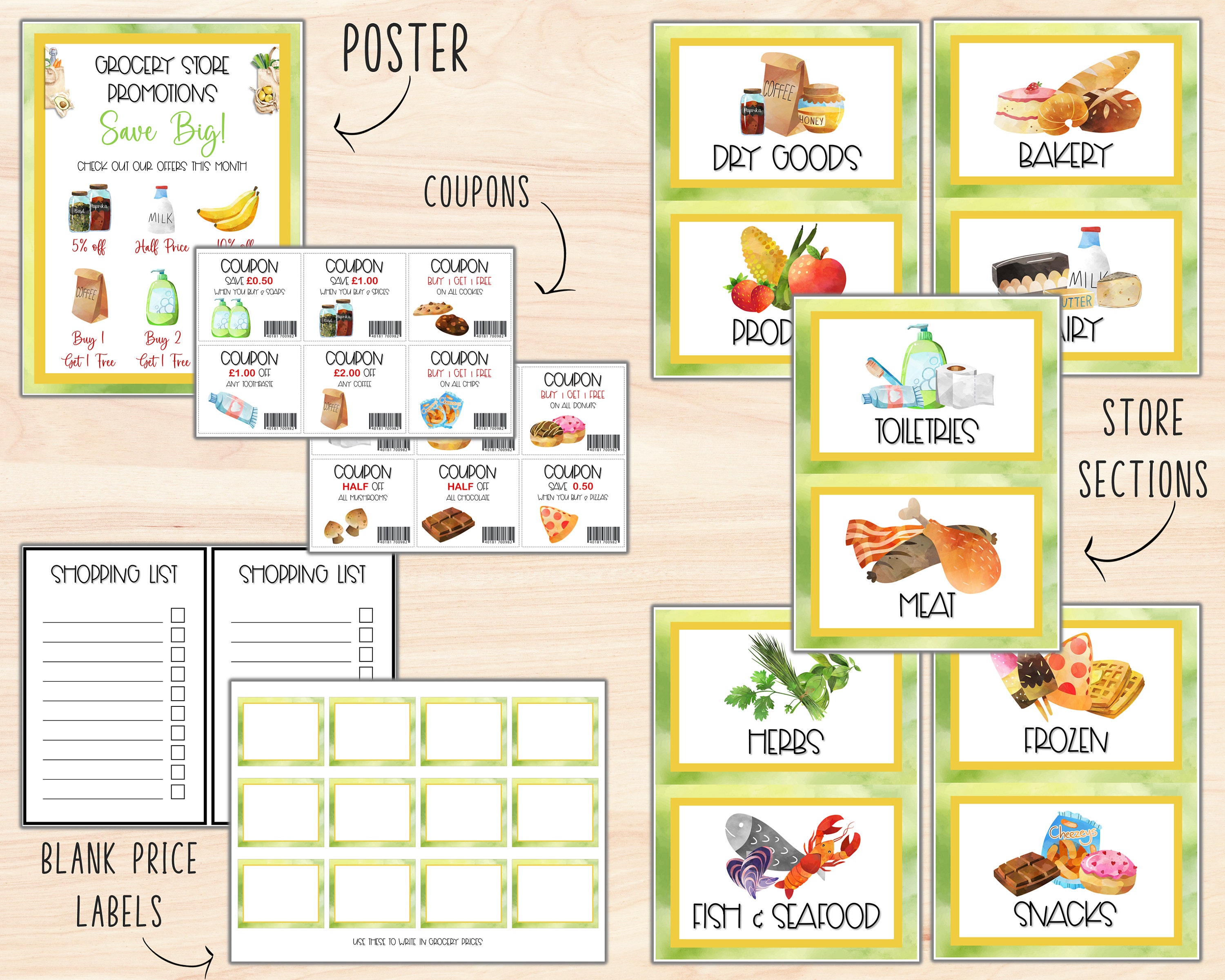 Grocery Shop Dramatic Play, Pretend Play Printable, Groceries Pretend ...