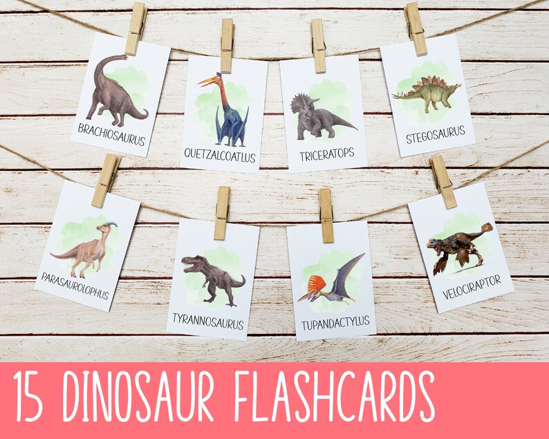 Dinosaur Flashcards Preschool Printables Watercolor - Etsy
