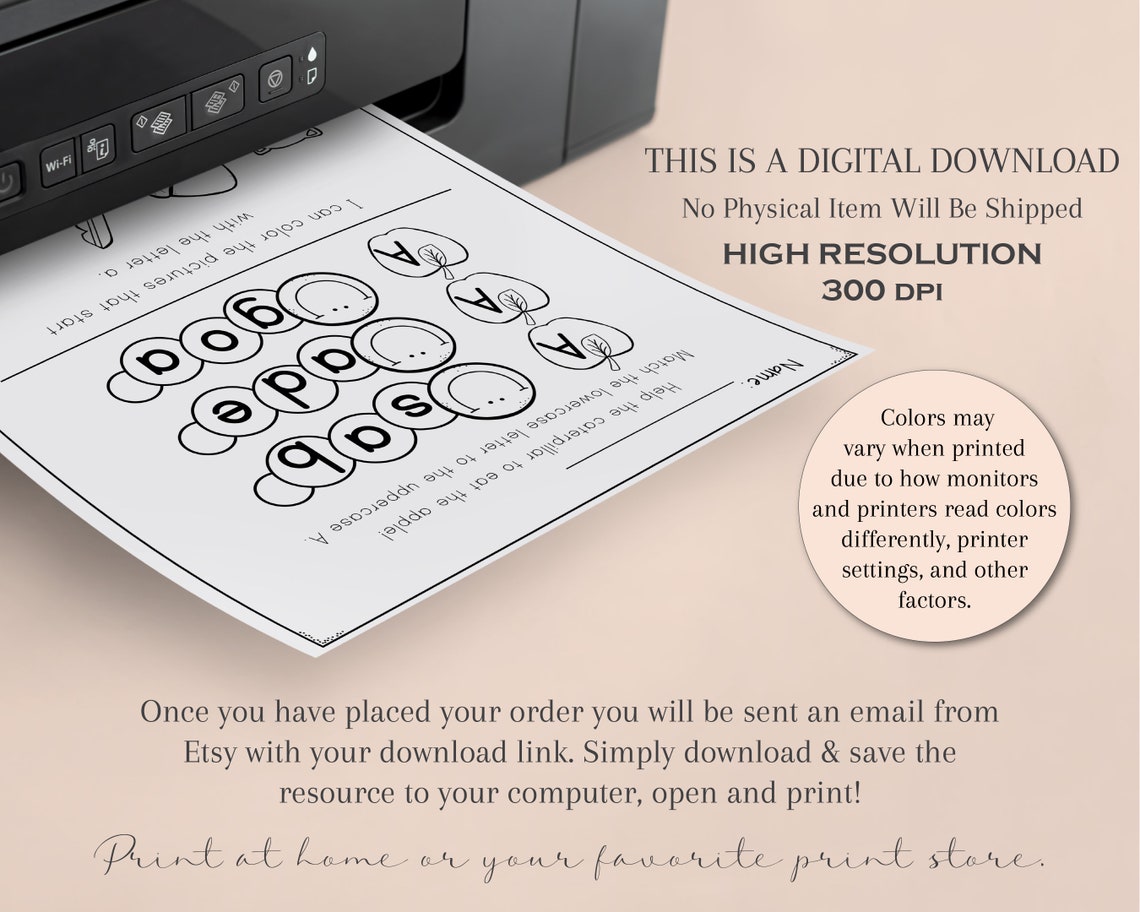 Alphabet Preschool Printable Worksheets ABC Match and Color | Etsy