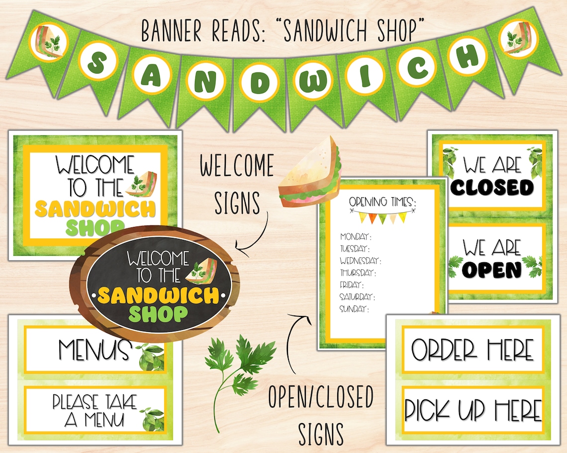 Sandwich Shop Dramatic Play, Sub Shop Pretend Play Set Printable, Cafe ...