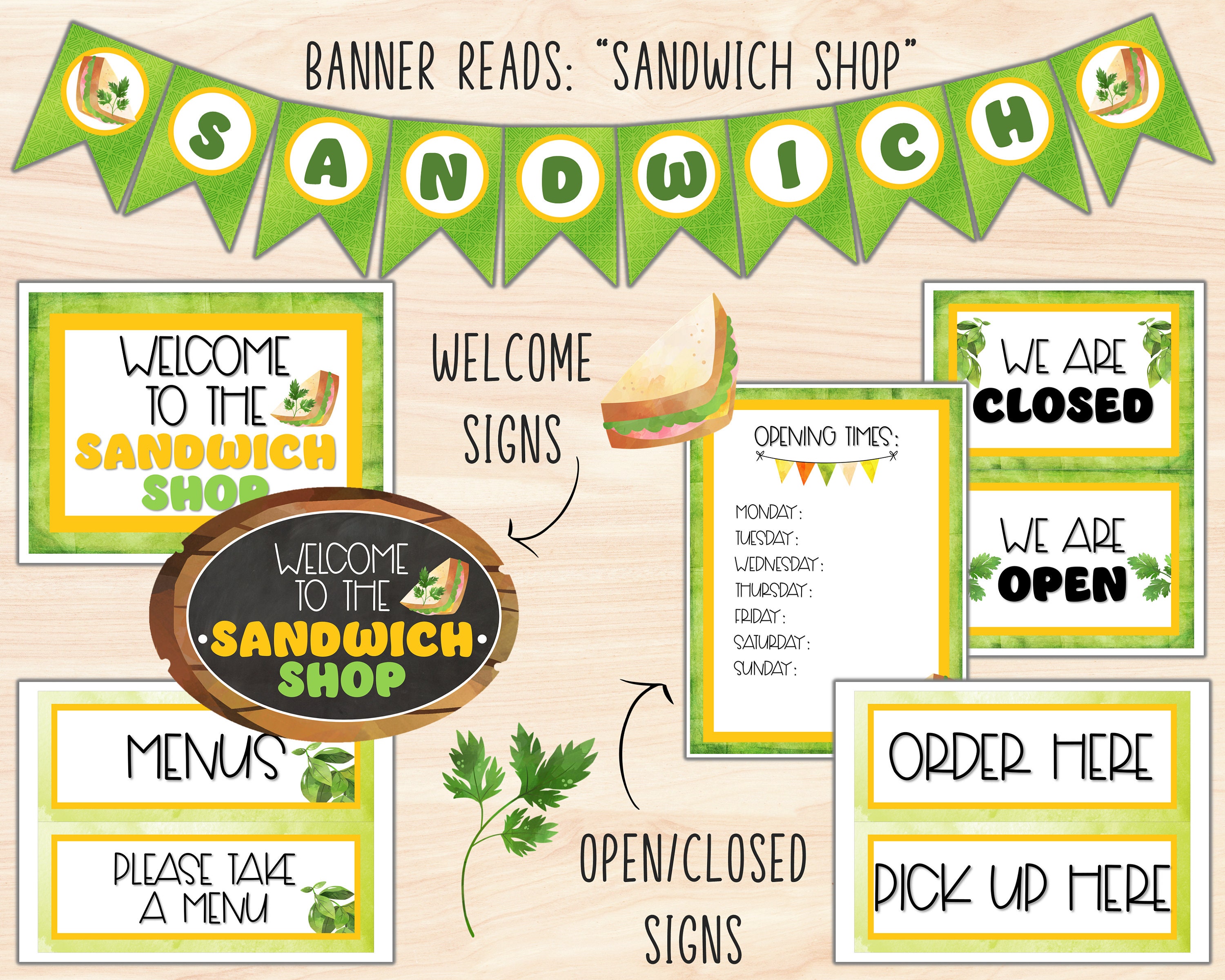 Sandwich Shop Dramatic Play, Sub Shop Pretend Play Set Printable, Cafe ...