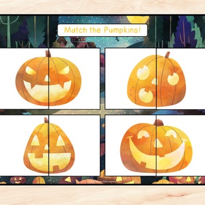 Halloween Pumpkin Toddler Matching Activity, Preschool Kids Jack O ...