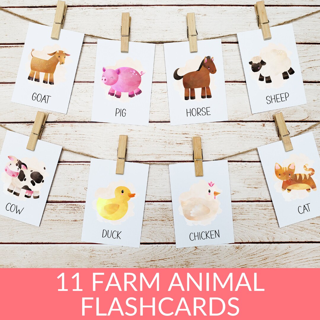 Watercolor Farm Animals Flashcards Preschool Printables, Montessori ...