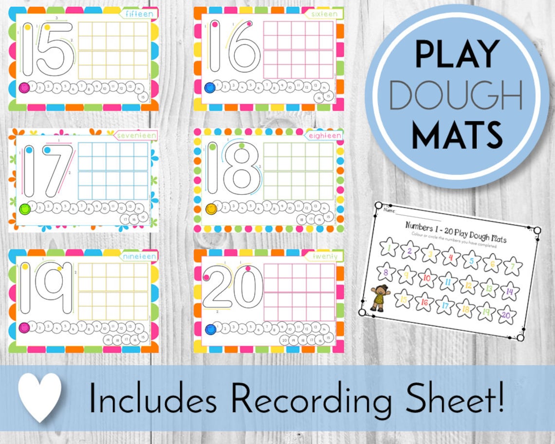 Numbers 1 - 20 Play Doh Mats, Printable Counting Numbers Worksheet ...