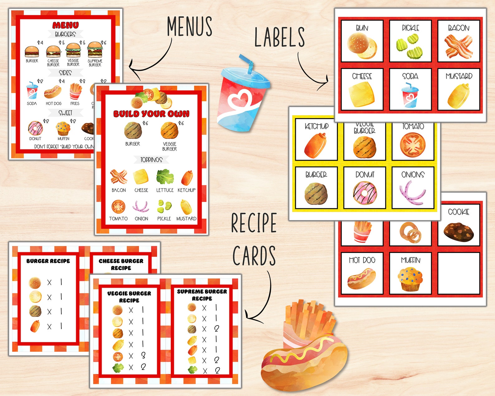 Burger Bar Pretend Play, Dramatic Play Printable, Pretend Printable ...