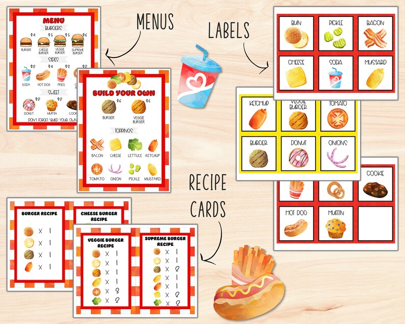 Burger Bar Pretend Play, Dramatic Play Printable, Pretend Printable ...