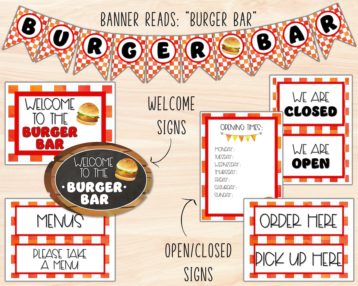 Burger Bar Pretend Play, Dramatic Play Printable, Pretend Printable ...