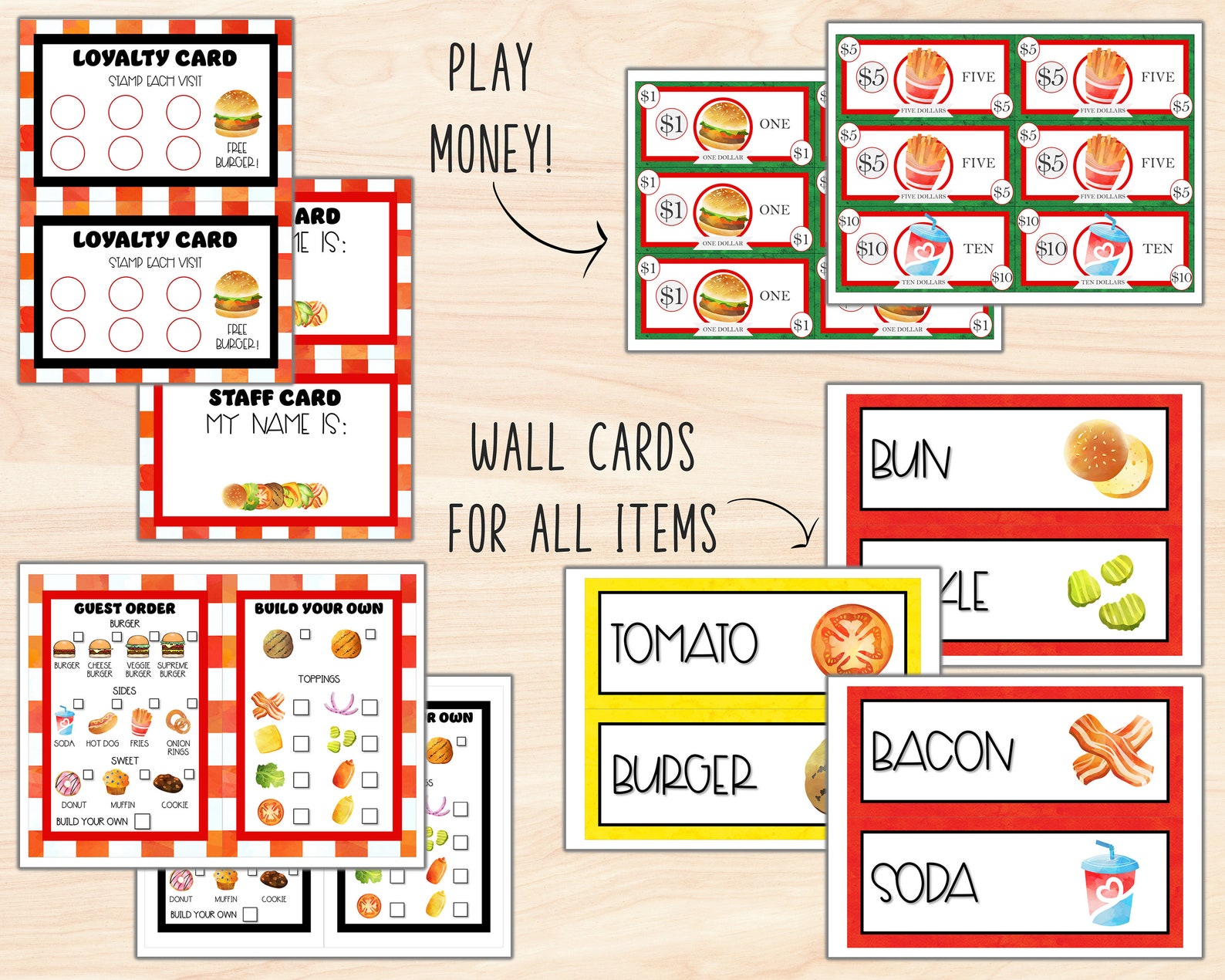 Burger Bar Pretend Play, Dramatic Play Printable, Pretend Printable ...