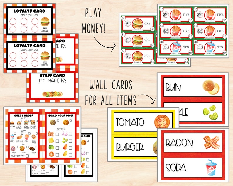 Burger Bar Pretend Play, Dramatic Play Printable, Pretend Printable ...