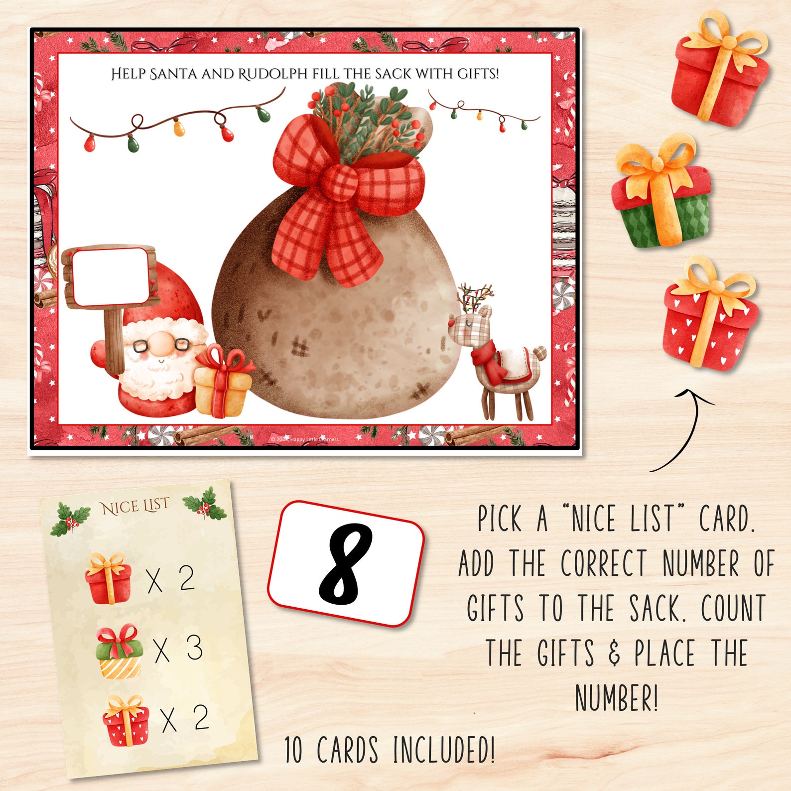 Christmas Santa Sack Gift Counting Xmas Math Fun Toddler - Etsy