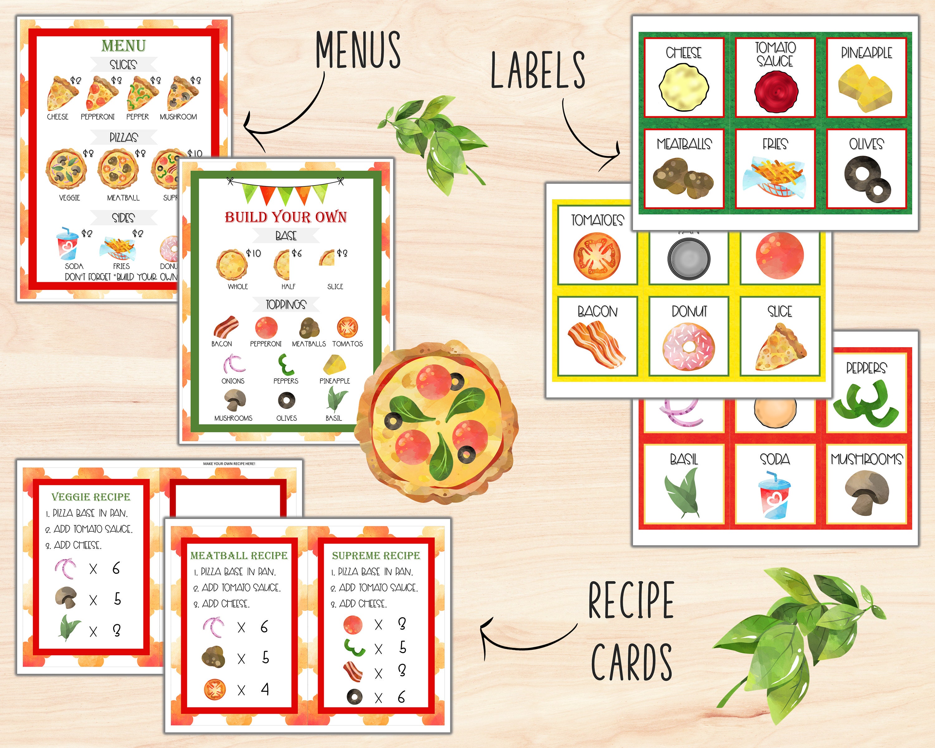 Pizza Parlor Pretend Play, Dramatic Play Printable, Pretend Play Set ...