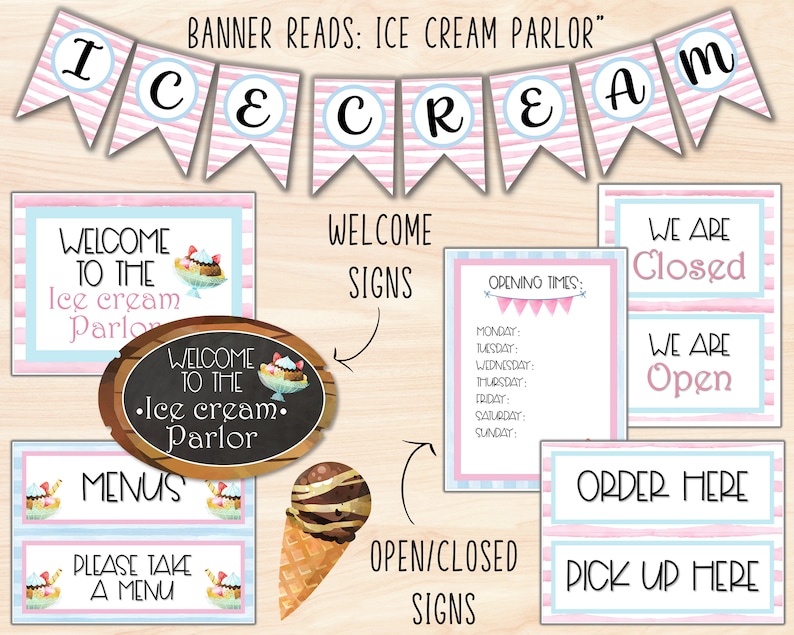 Dramatic Play Printable Ice Cream Parlor, Pretend Play Set, Imaginative ...