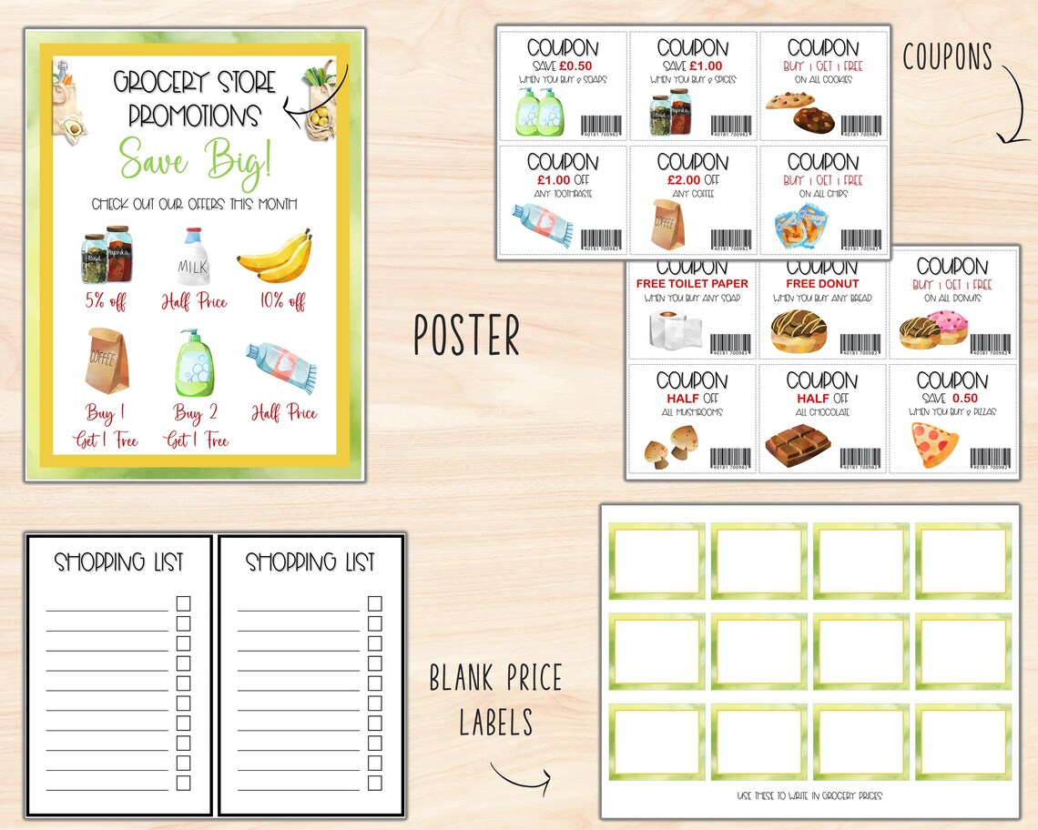 Grocery Shop Dramatic Play, Pretend Play Printable, Groceries Pretend ...