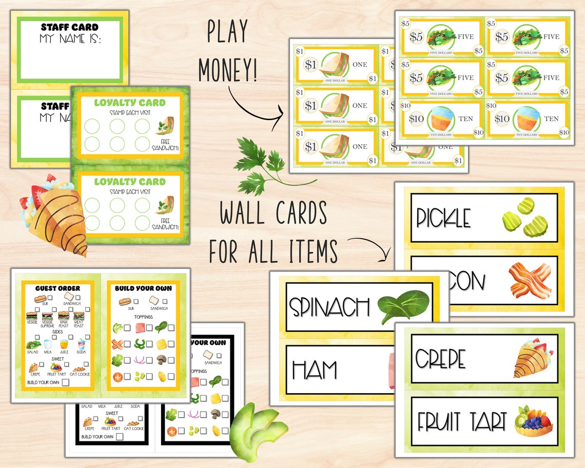 Sandwich Shop Dramatic Play, Sub Shop Pretend Play Set Printable, Cafe ...