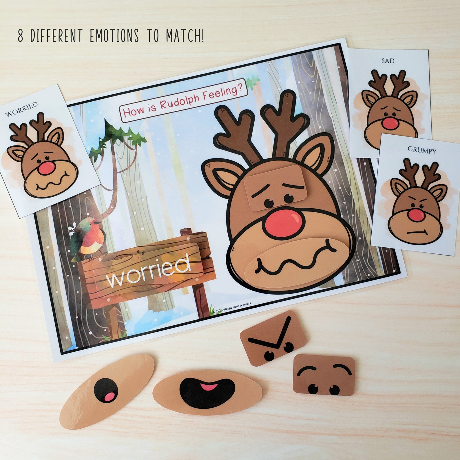 Christmas Rudolph Emotions Toddler Matching Activity, Prek Kids Fun ...