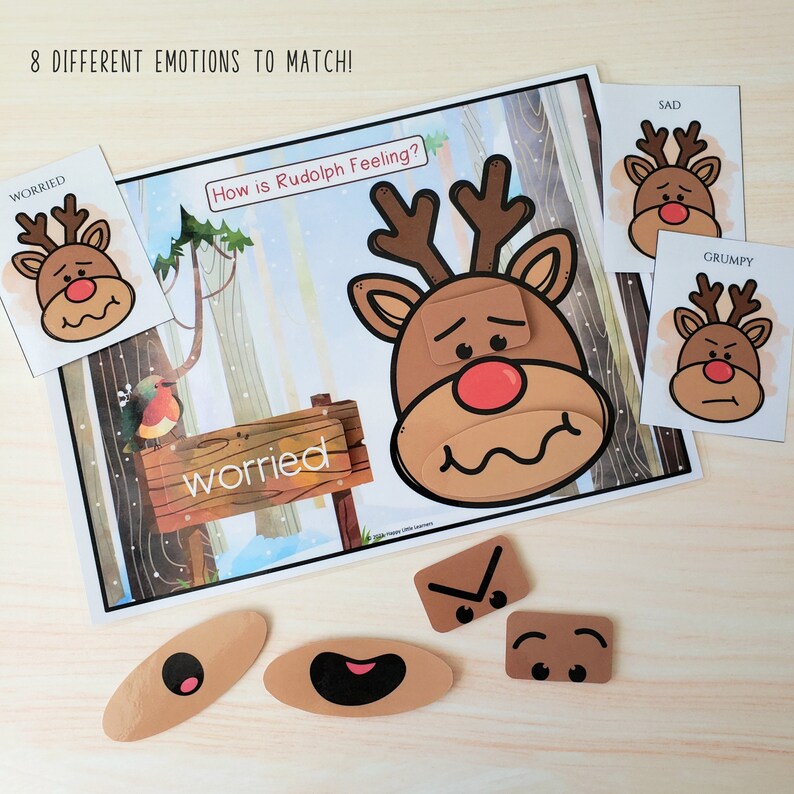 Christmas Rudolph Emotions Toddler Matching Activity, Prek Kids Fun ...