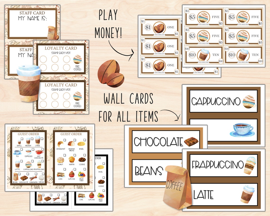 Coffee Shop Dramatic Play, Printable Pretend Play Set, Cafe Role Play ...