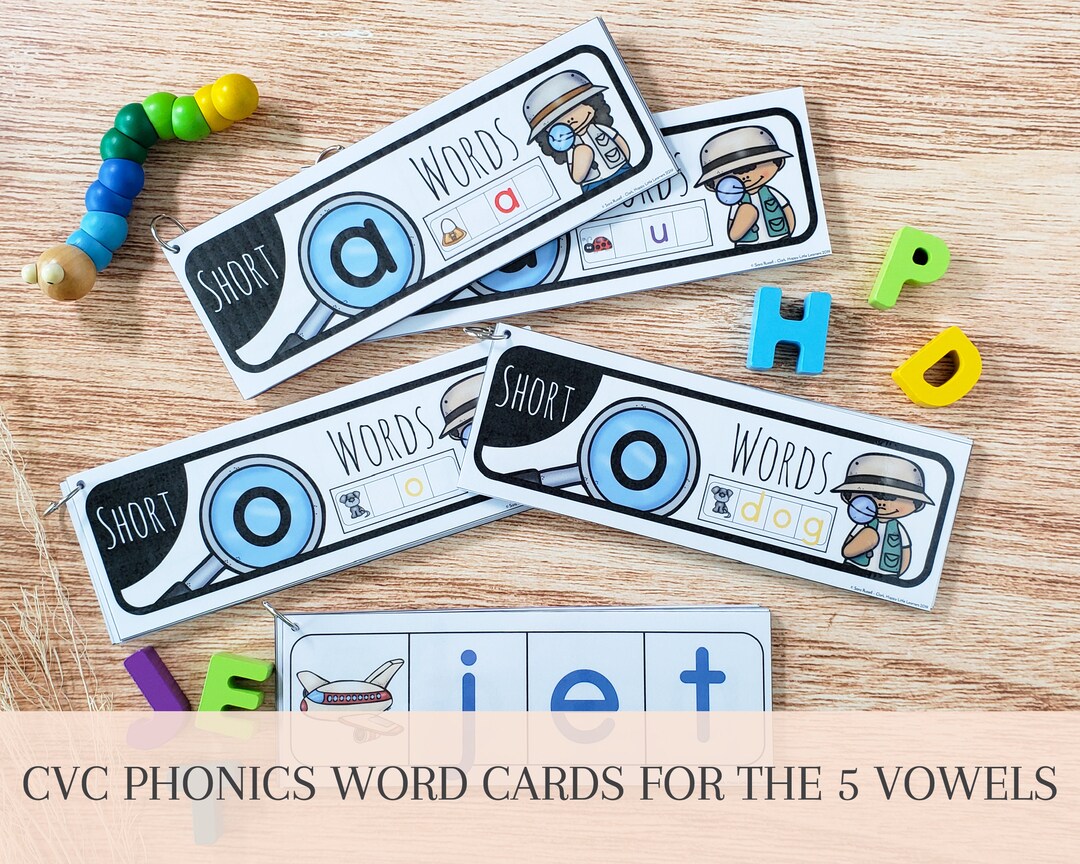 Preschool Printables Phonics Cards, Kindergarten CVC Word Cards, Three ...