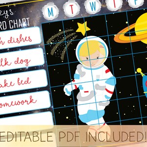 Astronaut Chore Chart | Toddler Reward Chart | Editable Printable ...
