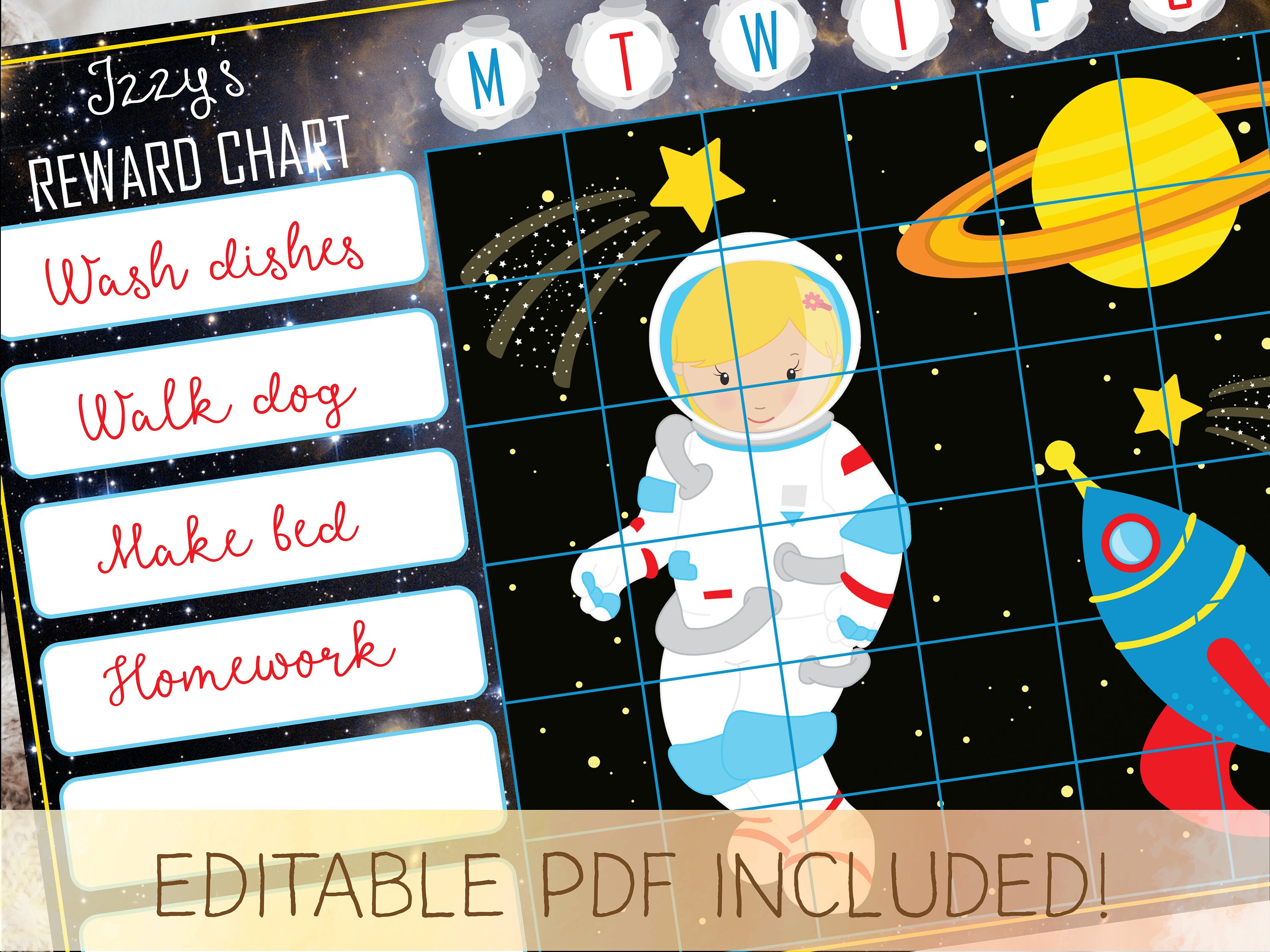 Astronaut Chore Chart | Toddler Reward Chart | Editable Printable ...
