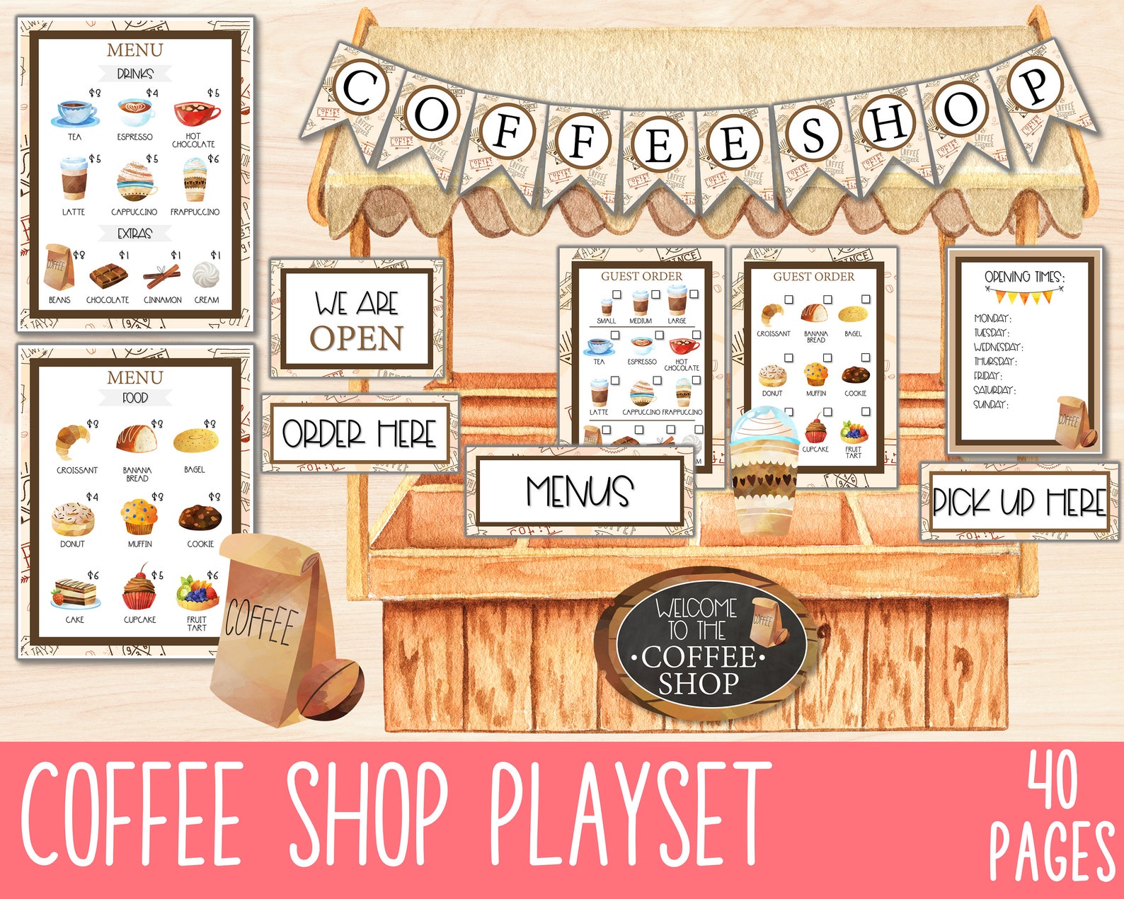 Coffee Shop Dramatic Play, Printable Pretend Play Set, Cafe Role Play ...