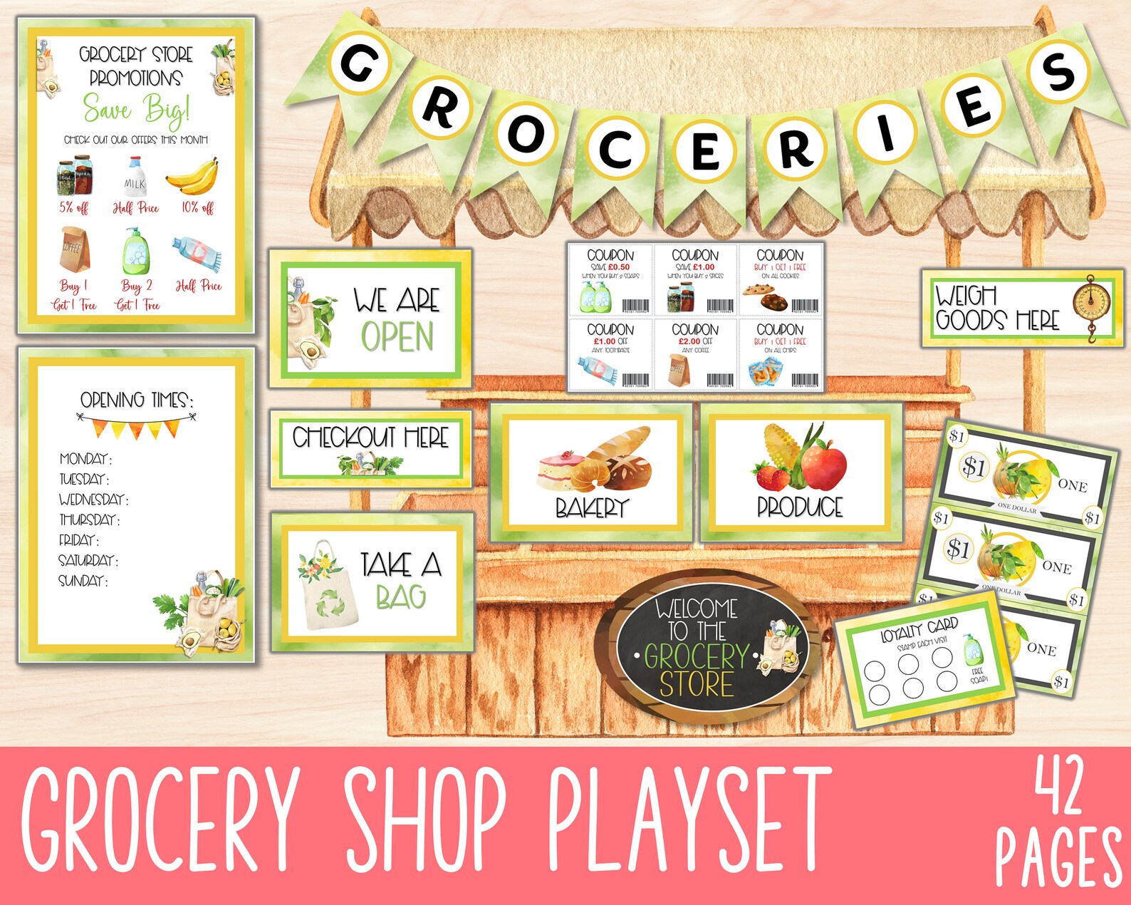 Grocery Shop Dramatic Play, Pretend Play Printable, Groceries Pretend ...