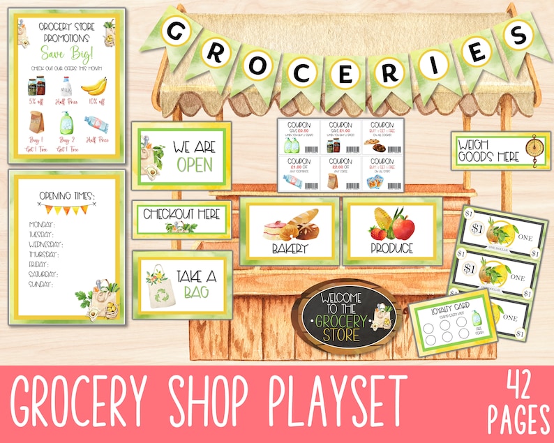 Grocery Shop Dramatic Play, Pretend Play Printable, Groceries Pretend ...