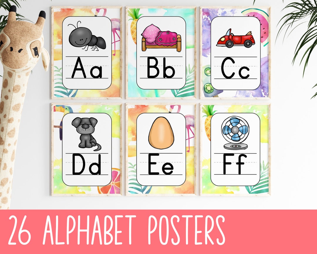 Alphabet Preschool Printable Posters, Learning the Alphabet Watercolor ...