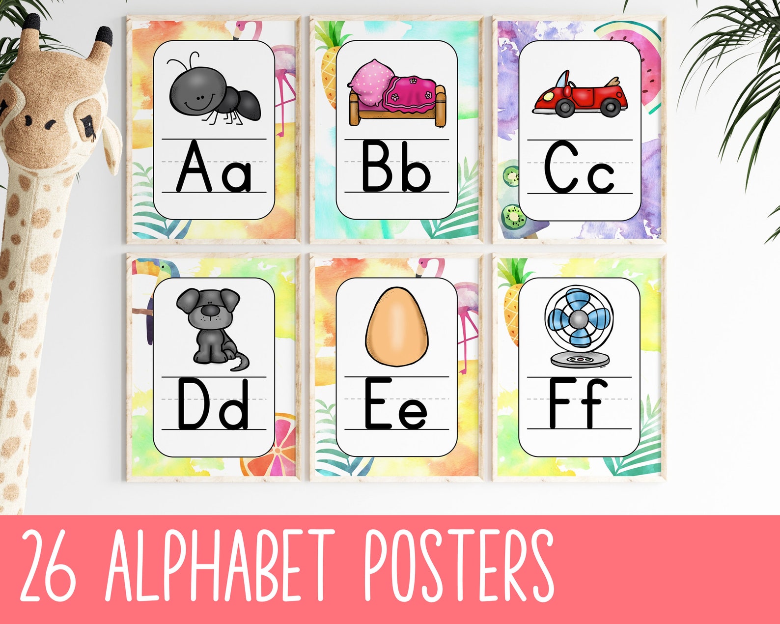 Alphabet Preschool Printable Posters, Learning the Alphabet Watercolor ...