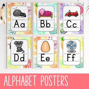 Alphabet Preschool Printable Posters, Learning the Alphabet Watercolor ...